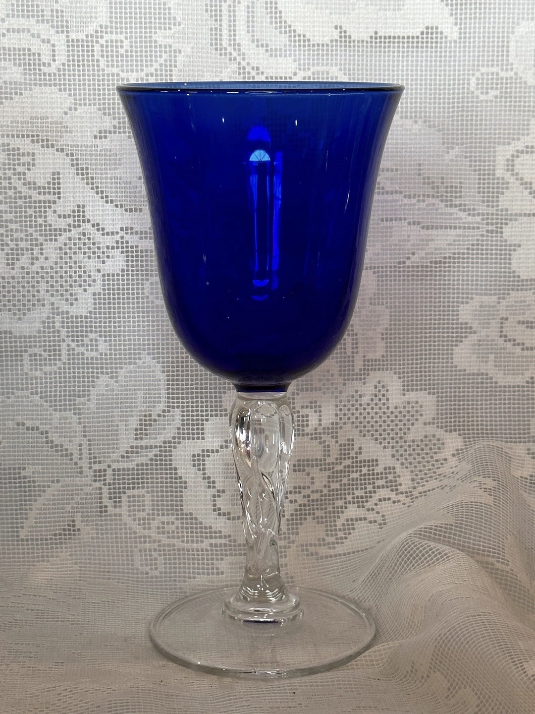 Vintage Collectible COBALT BLUE Blown Glass Goblet Elegant Solid ...