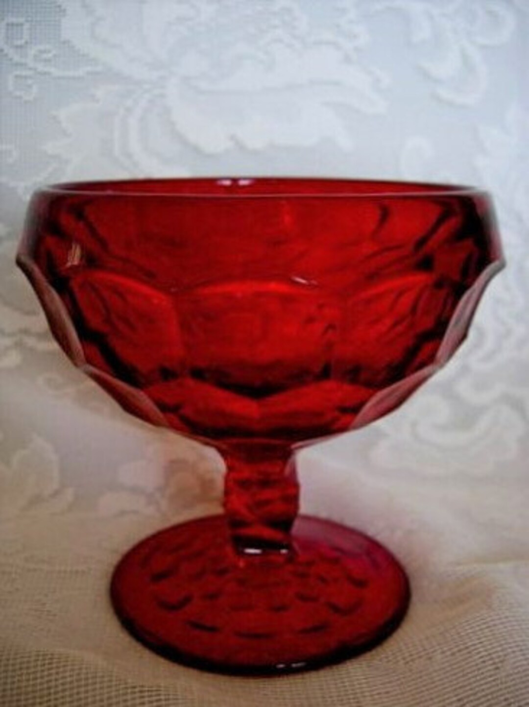 Collectibe Vintage Mid-century FOSTORIA Mesa RUBY RED Glass Thumbprint ...