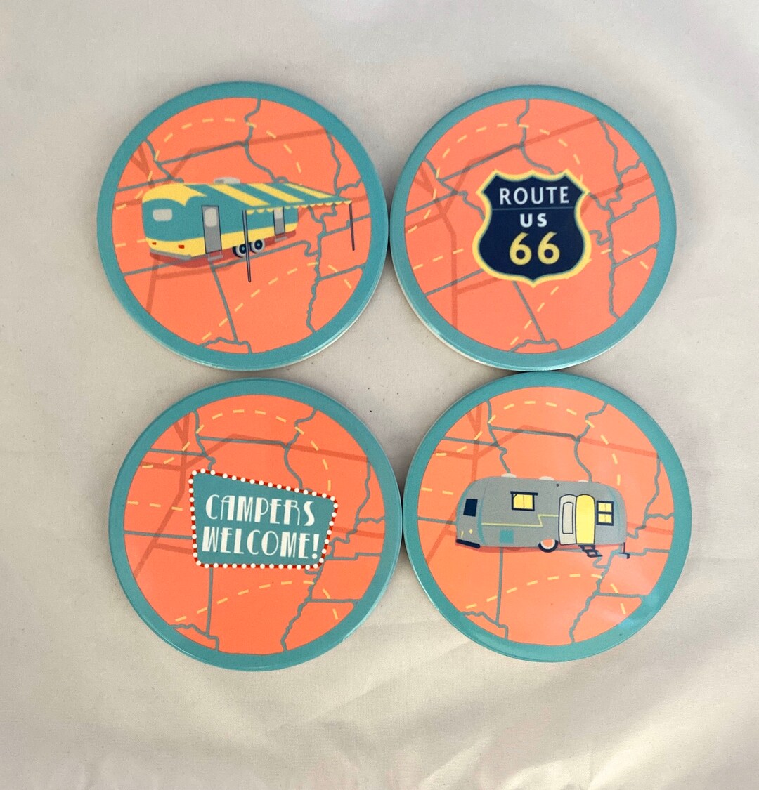 Route 66 RV Camping Coasters - Set of 4 Ceramic Road Trip Coasters - Etsy