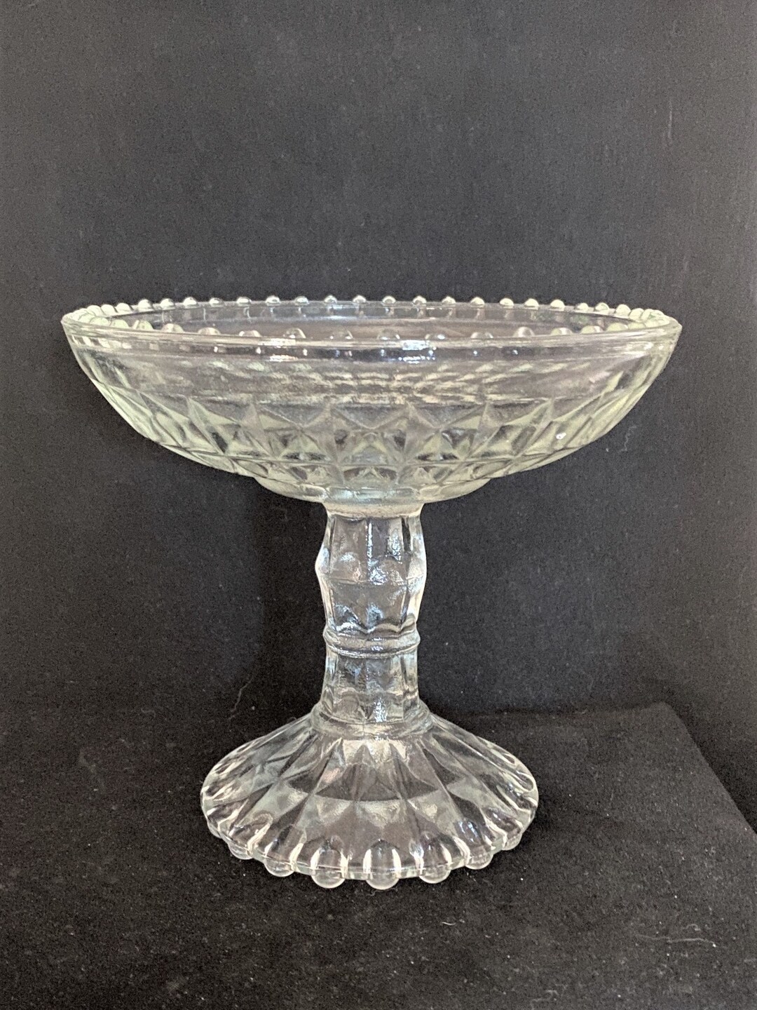 Unusual Collectible Vintage DIAMOND PATTERN Pressed Glass Footed Bowl ...