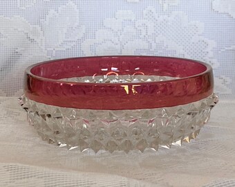 Diamond Point Glass Vintage Indiana Glass Cranberry Rim Bowl Art ...