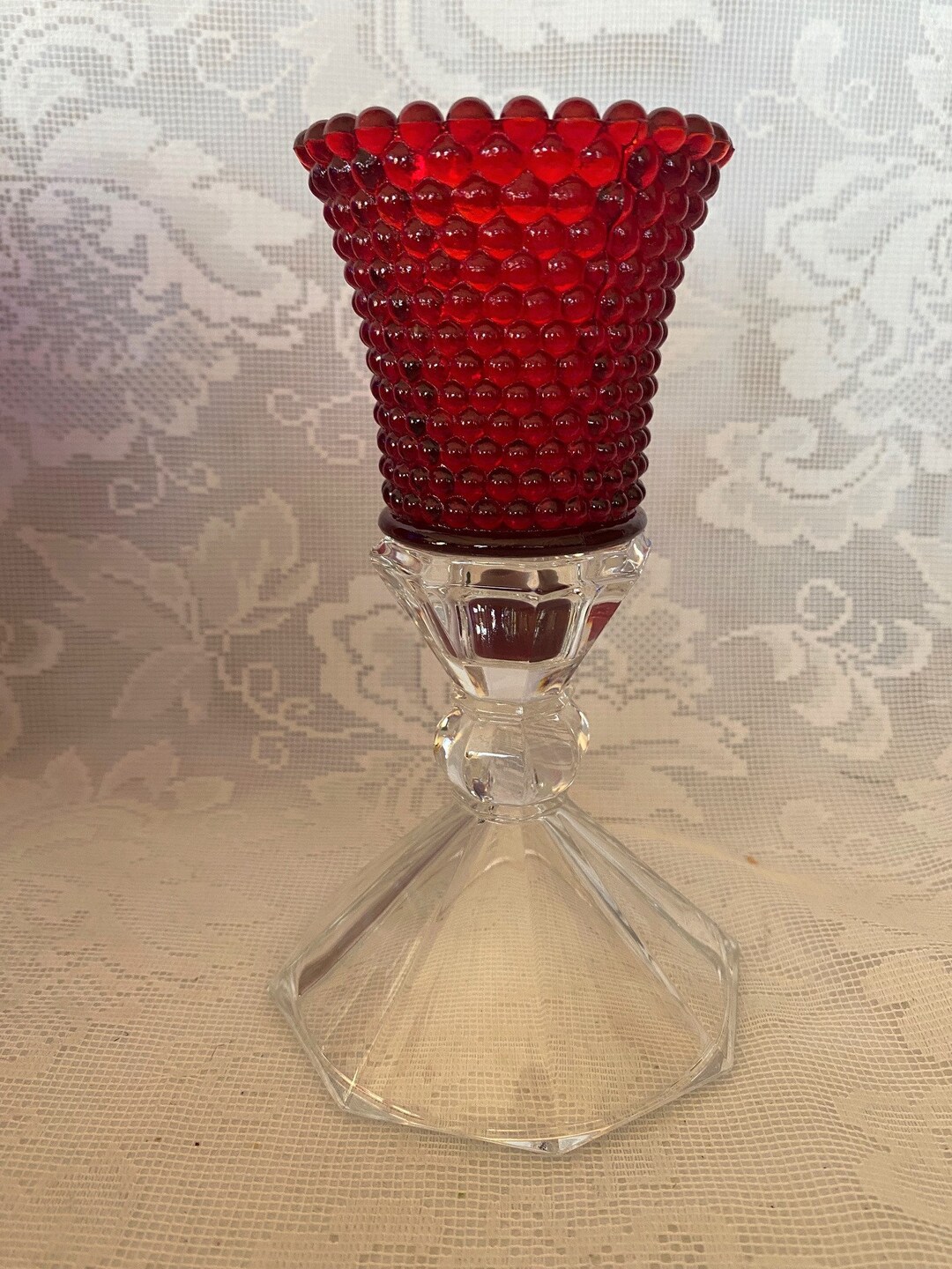 Collectible Vintage 2-piece Ruby Red Glass Hobnail & 24% Leaded Crystal ...