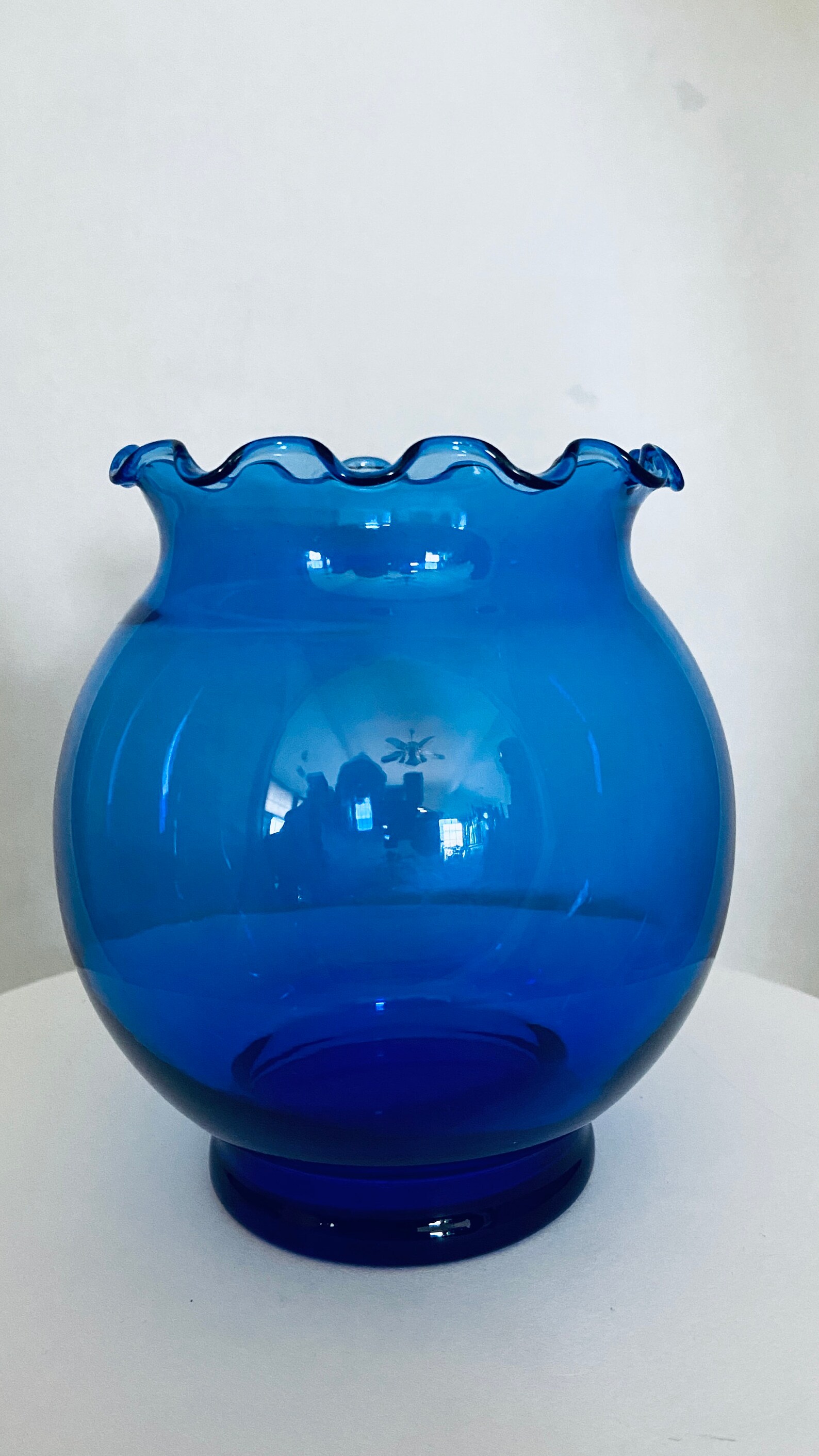 Vintage Collectible Light Cobalt Blue Blown Glass Ruffle Vase - Etsy