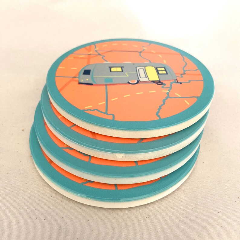 Route 66 RV Camping Coasters - Set of 4 Ceramic Road Trip Coasters - Etsy