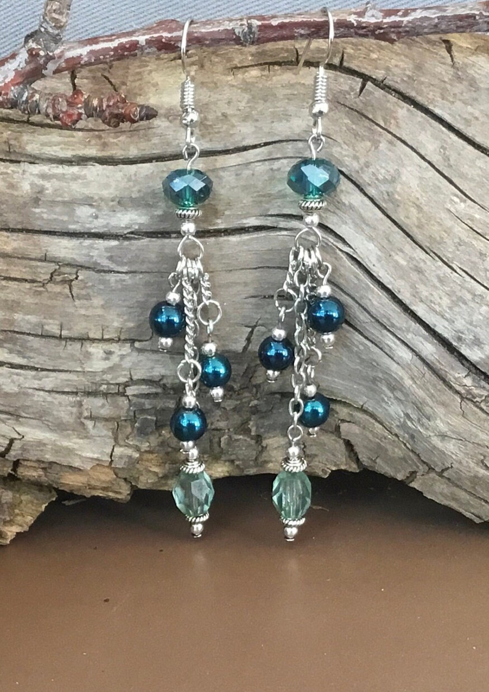 Green Blue and Silver Waterfall Charm Earrings - Etsy