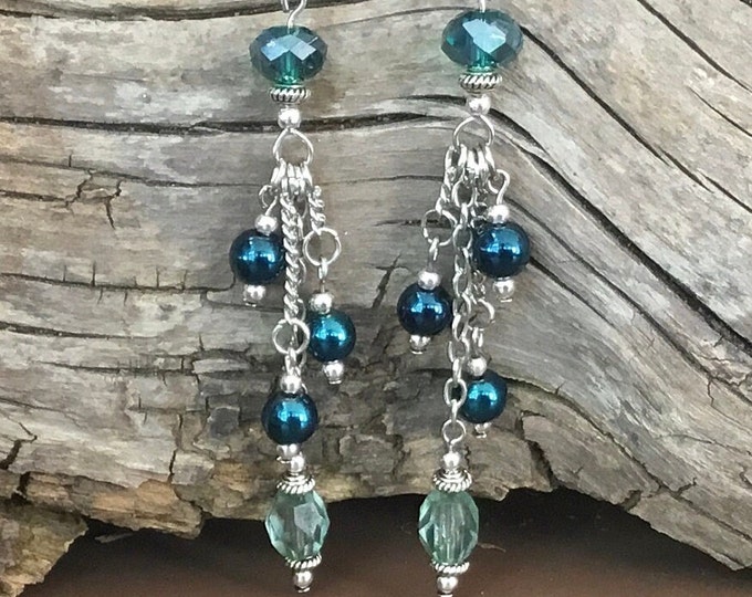Green Blue and Silver Waterfall Charm Earrings - Etsy
