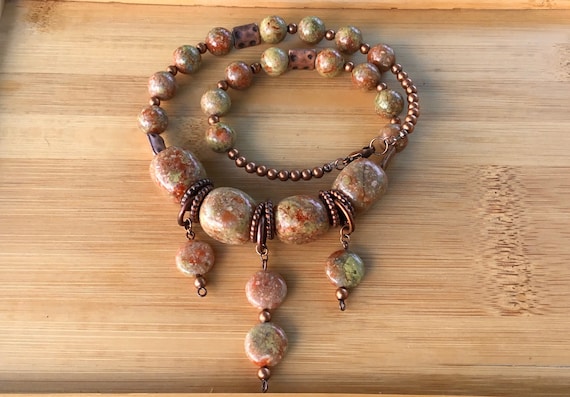 Green and Orange Epidote Jasper and Antiqued Copper Chunky - Etsy