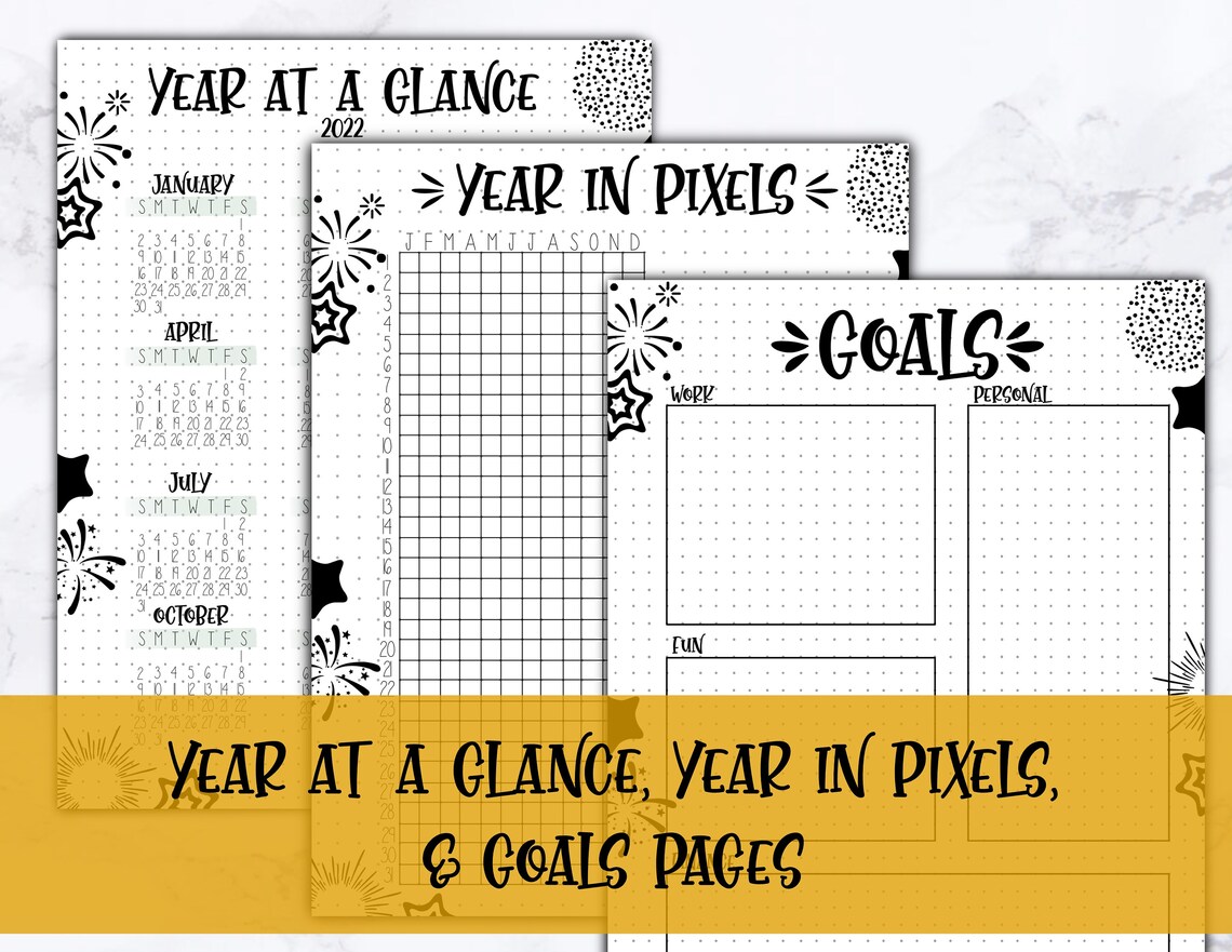 Yearly Bullet Journal Inserts Bundle 2022 Updated Yearly - Etsy