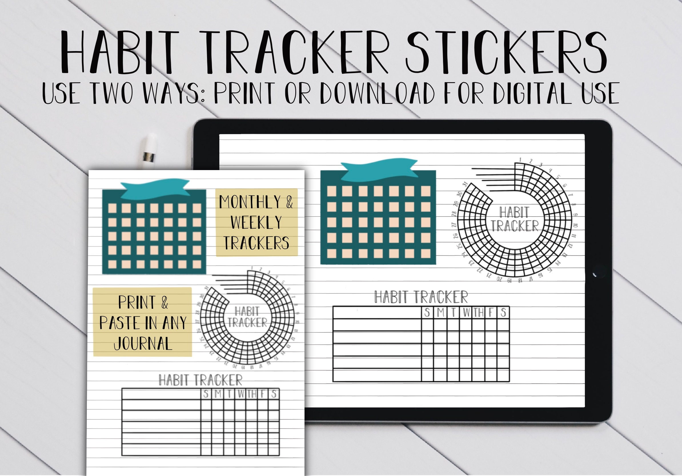 Habit Tracker Sticker Printables, AND Digital Planner Stickers, Monthly ...