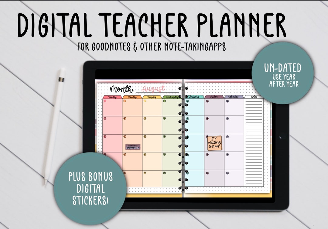 DIGITAL TEACHER PLANNER for Ipad, Tablet | Goodnotes, Notability, Note ...