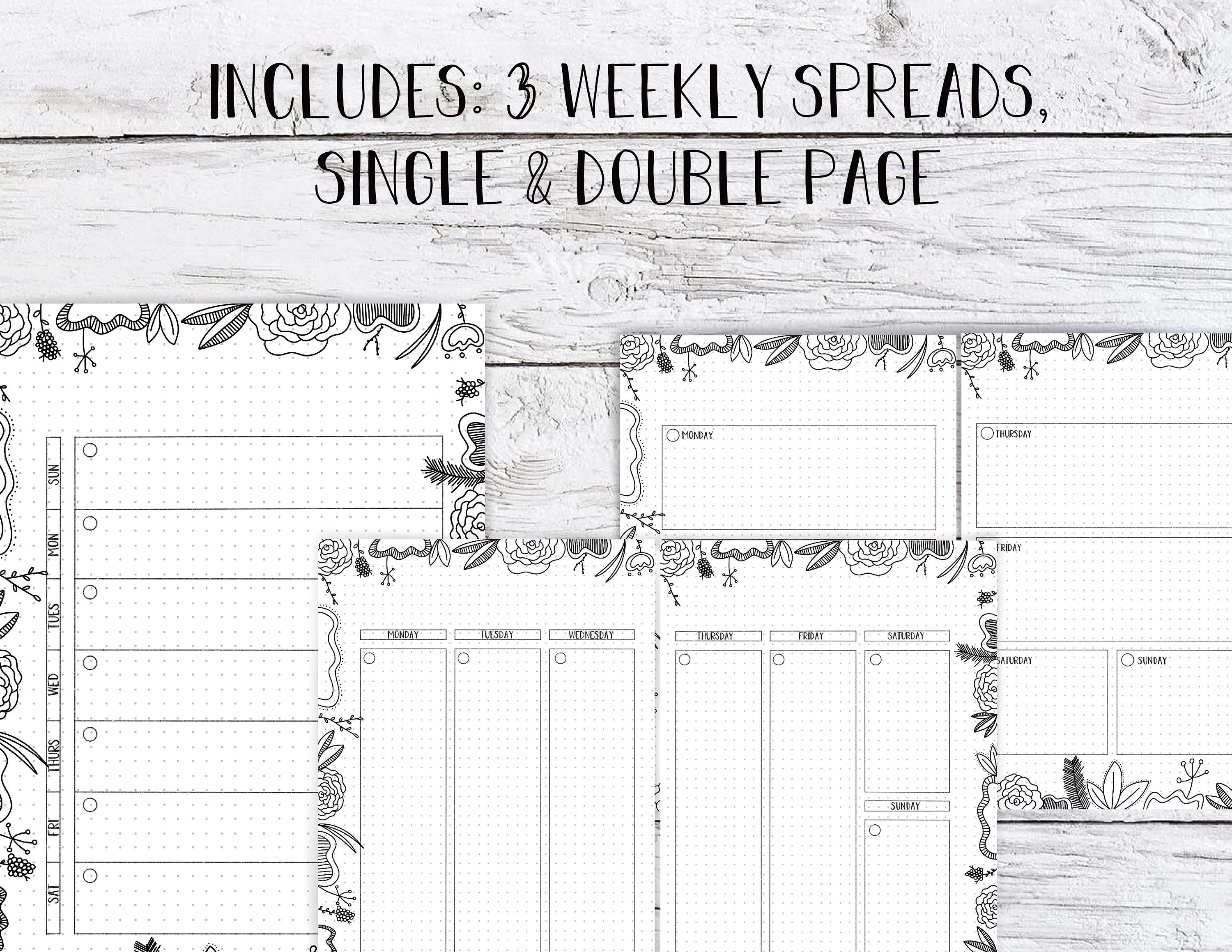 Undated Planner Pages Floral Pattern Dot Grid Background - Etsy
