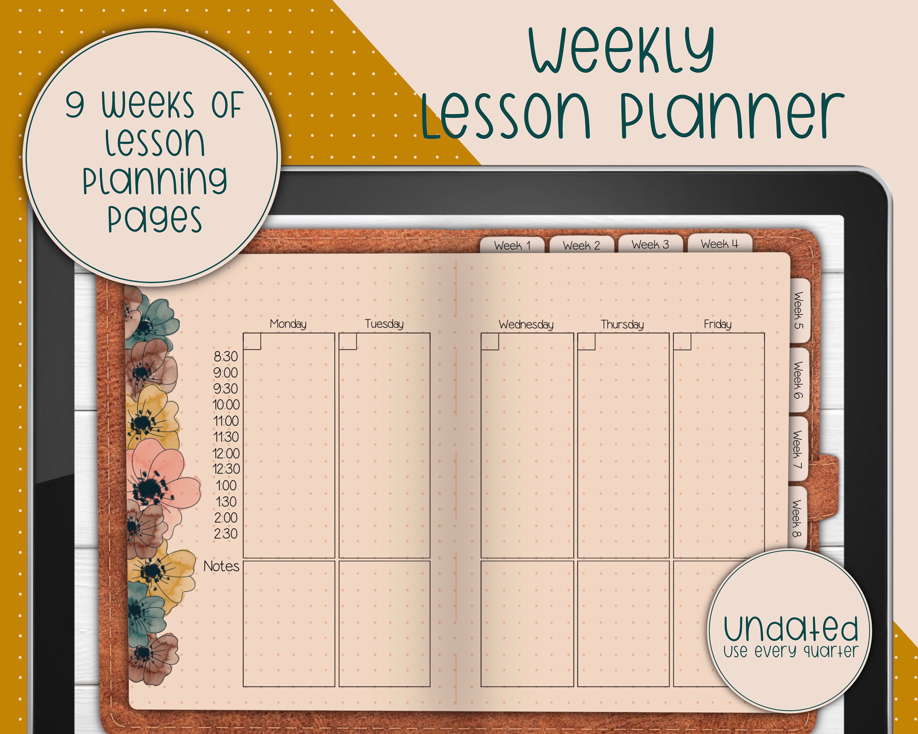 HYPERLINKED Digital Teacher Planner, 9 Week Lesson Planner, Weekly ...