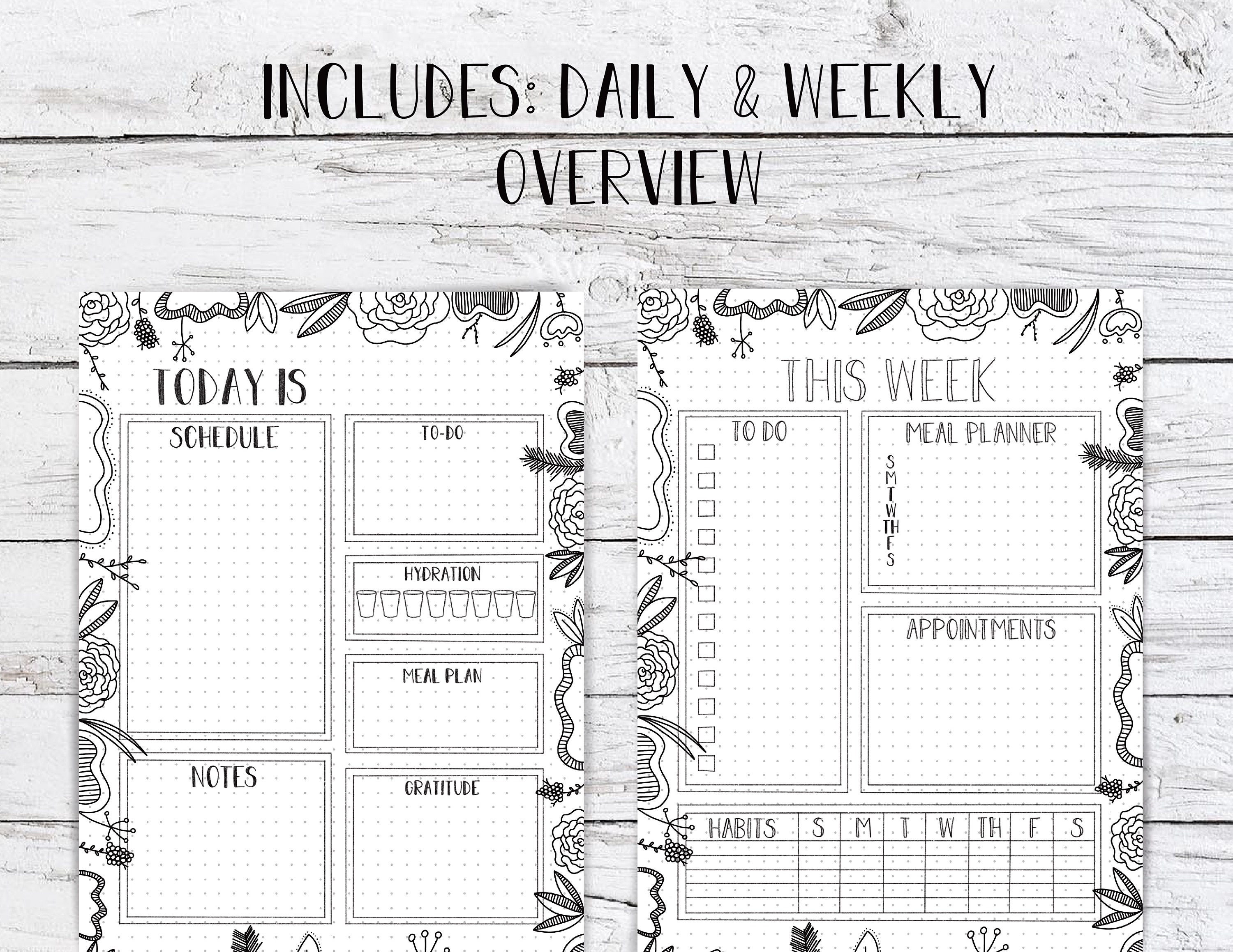 Undated Planner Pages Floral Pattern Dot Grid Background - Etsy