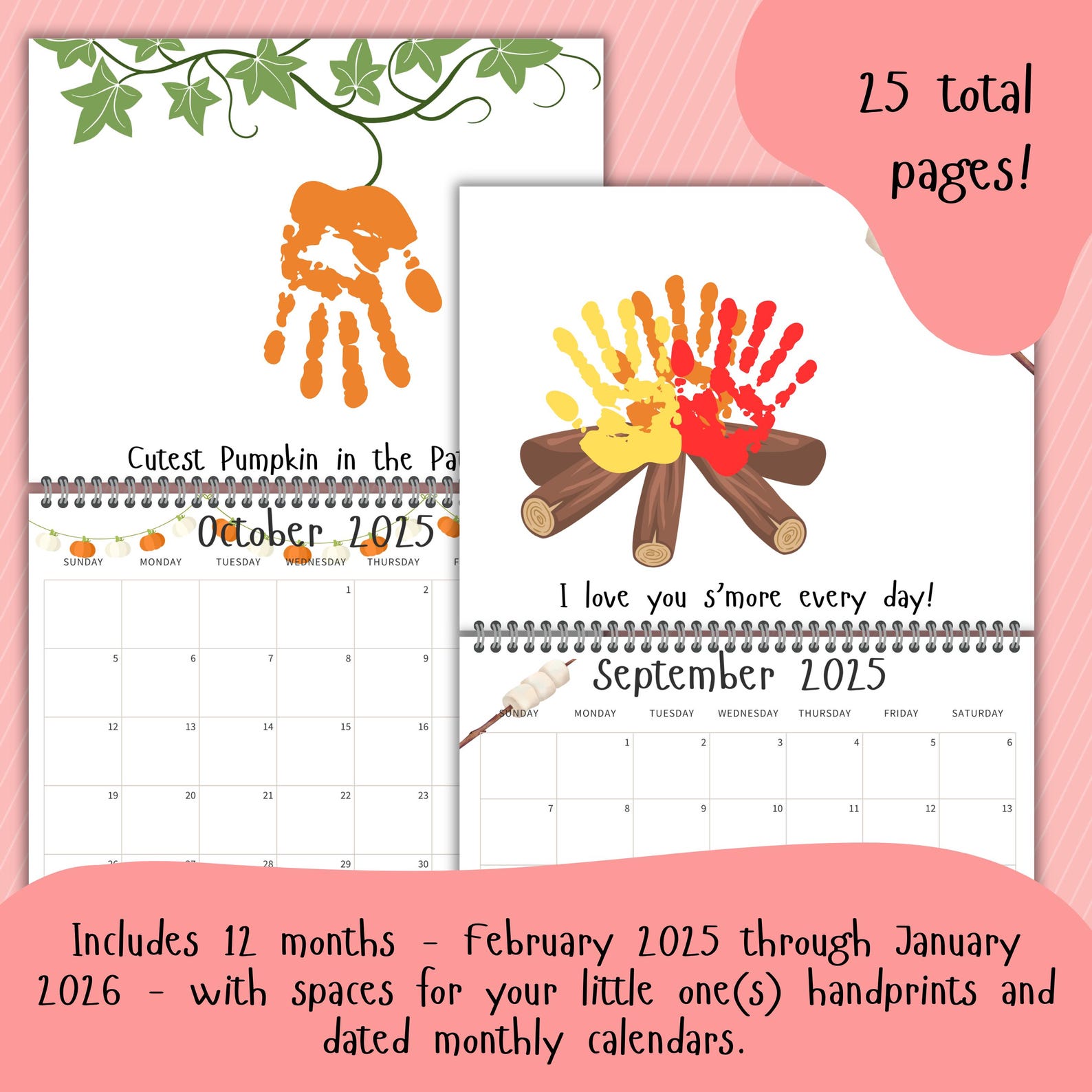 Printable DIY Handprint Calendar for Kids Handprints for February 2025 ...