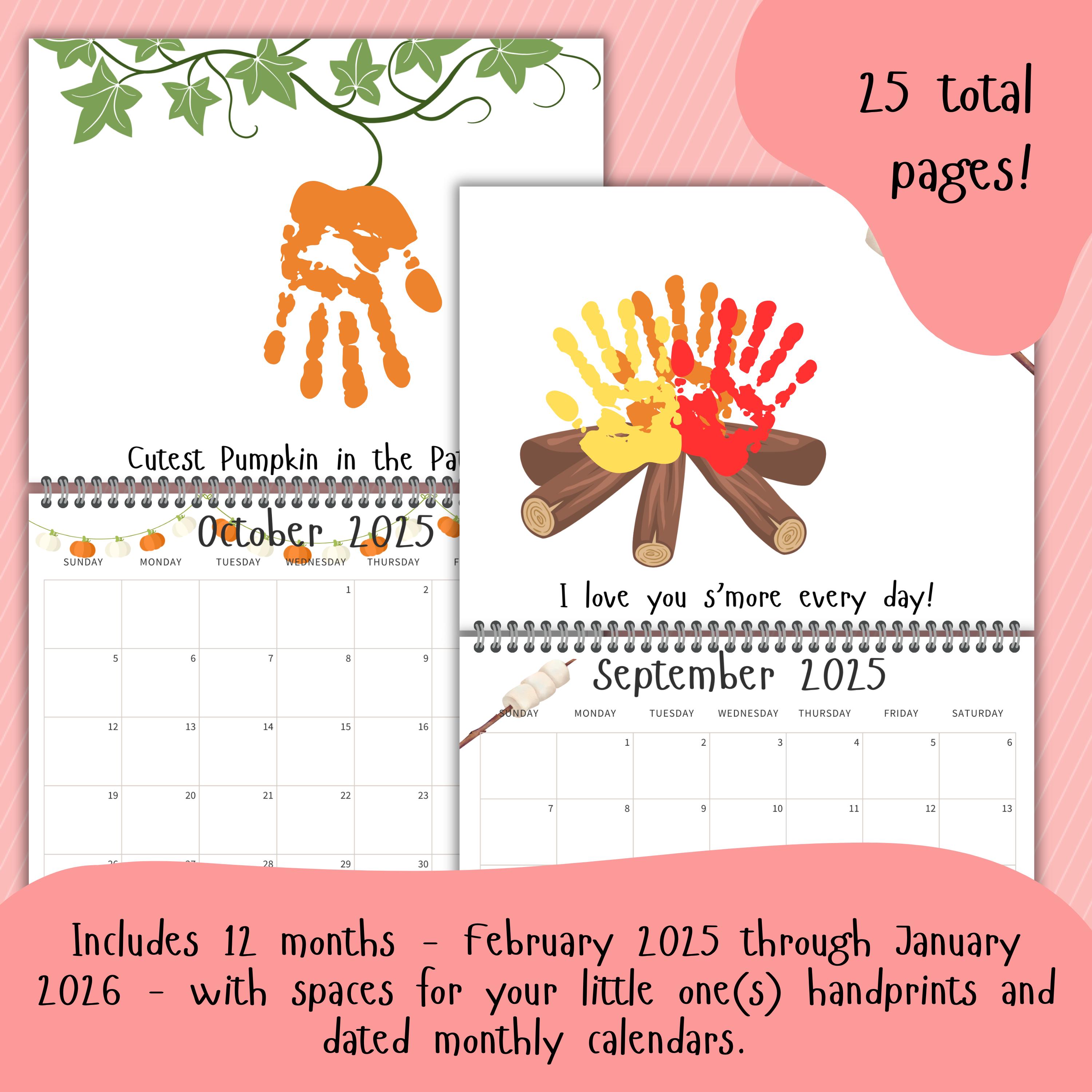 Printable DIY Handprint Calendar for Kids Handprints for February 2025 ...