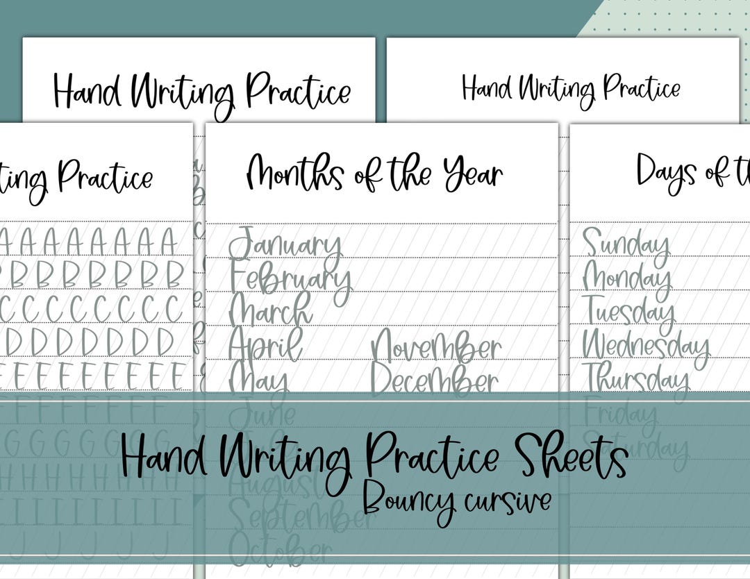 Hand Writing Practice Sheets - Bouncy Cursive Handwriting | Digital ...