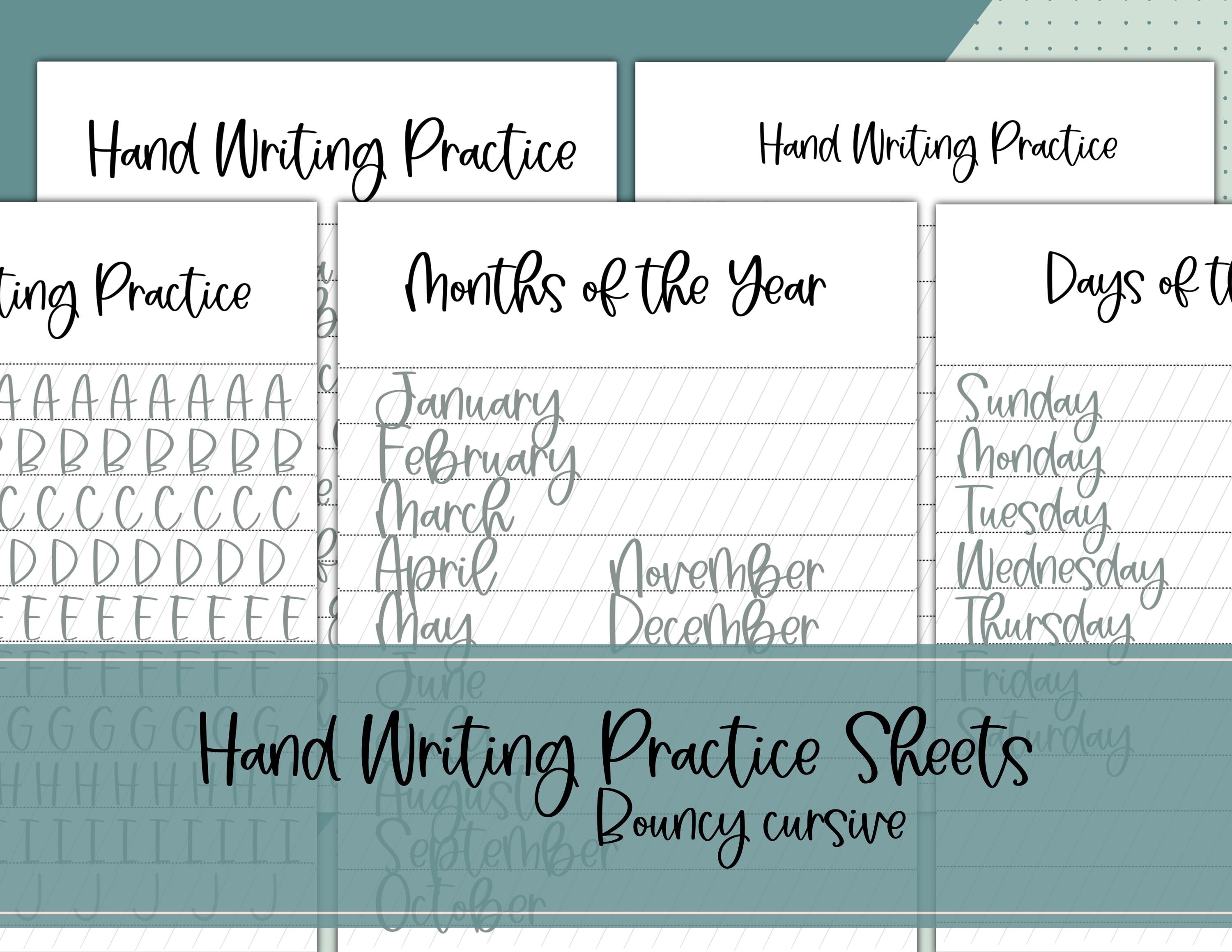 Hand Writing Practice Sheets - Bouncy Cursive Handwriting | Digital ...