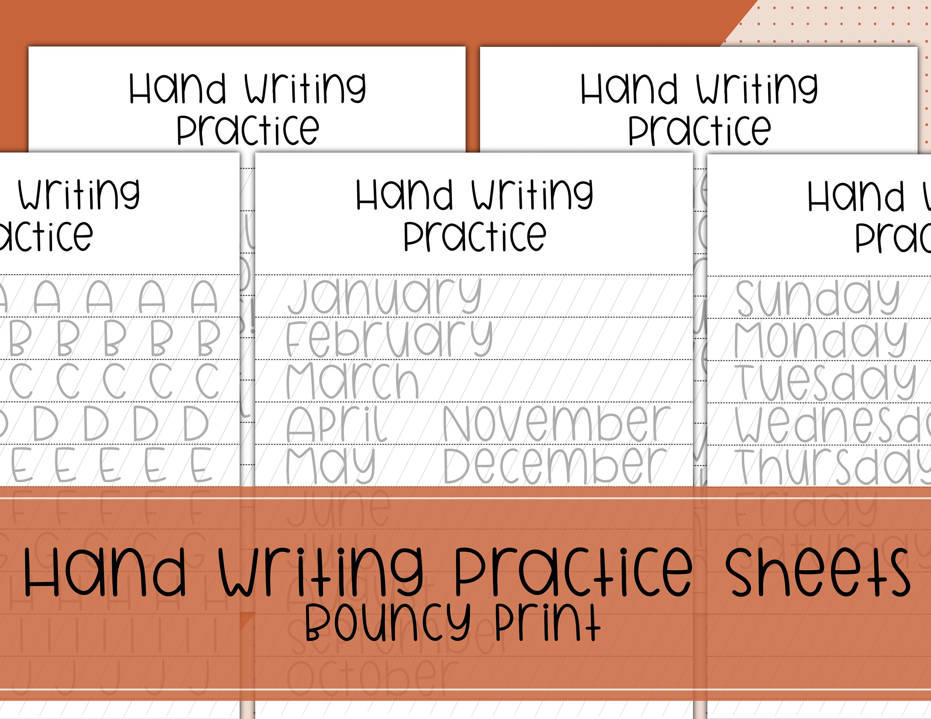 Hand Writing Practice Sheets - Bouncy Print Handwriting | Digital ...