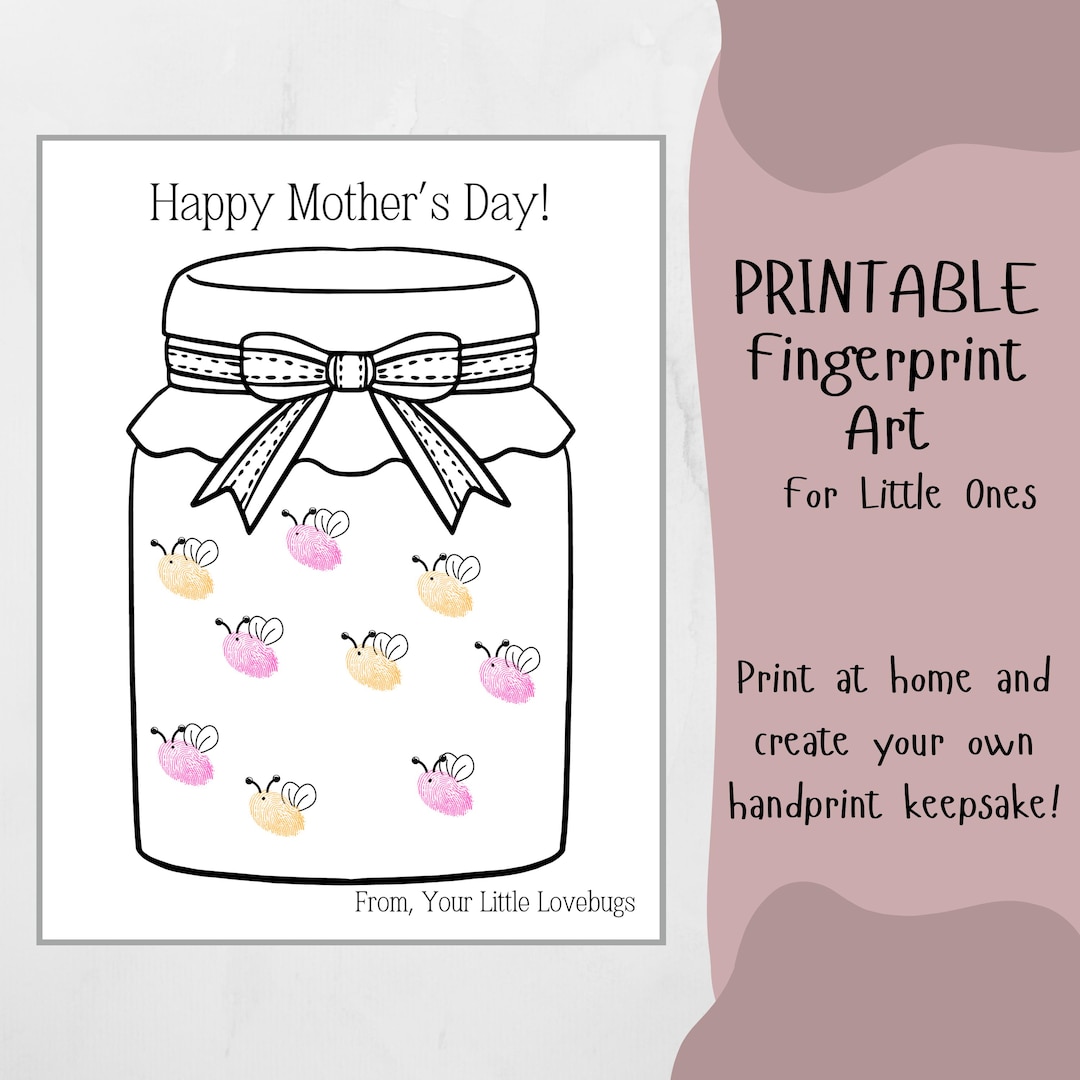 Printable DIY Fingerprint Art for Kinds | Handprint Keepsake Printable ...