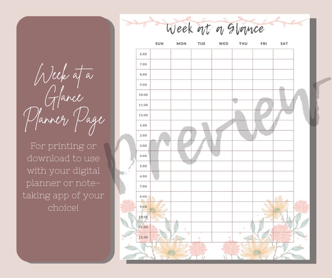 Week at a Glance Planner Page | Printable or Download for Use in a ...