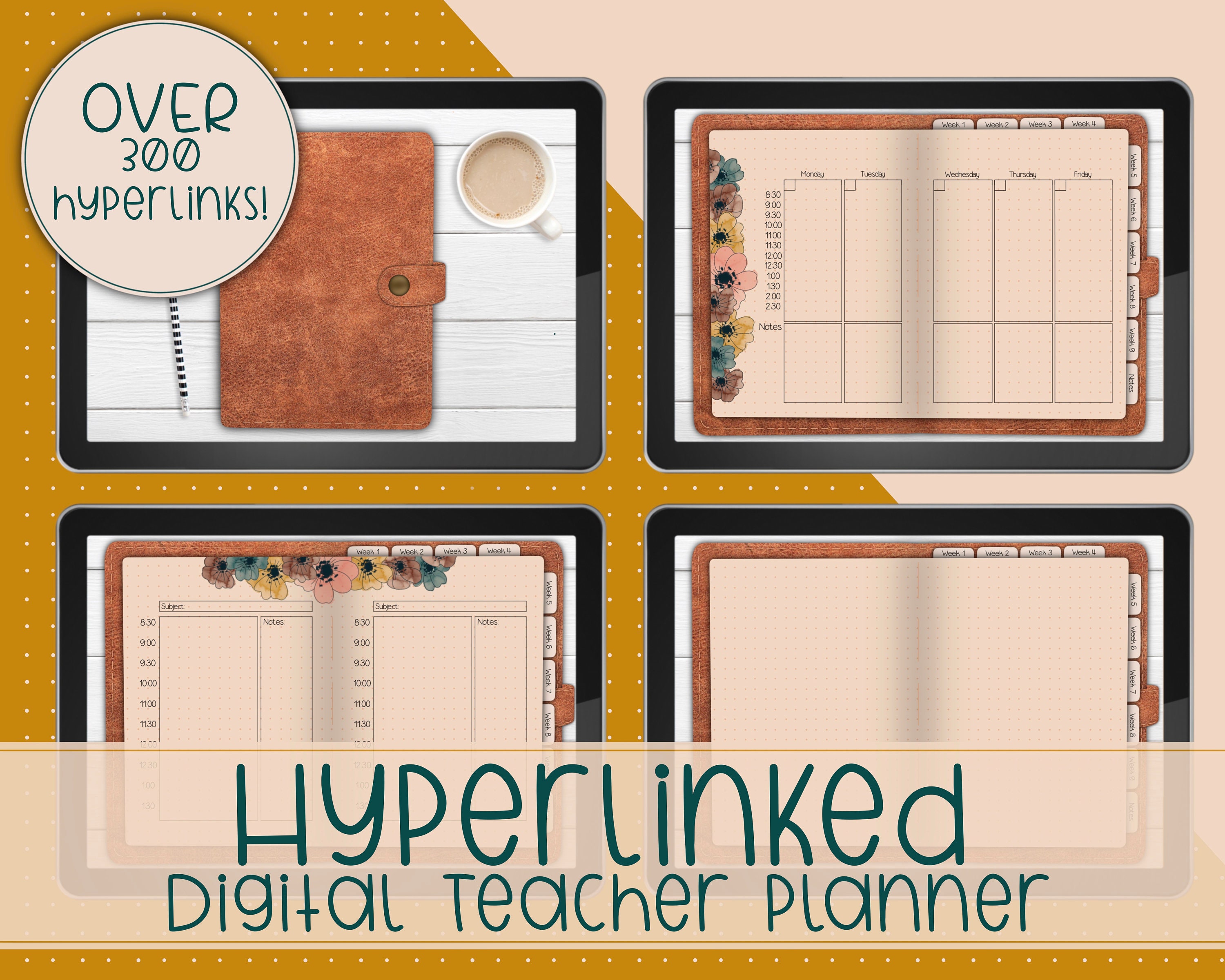 HYPERLINKED Digital Teacher Planner, 9 Week Lesson Planner, Weekly ...