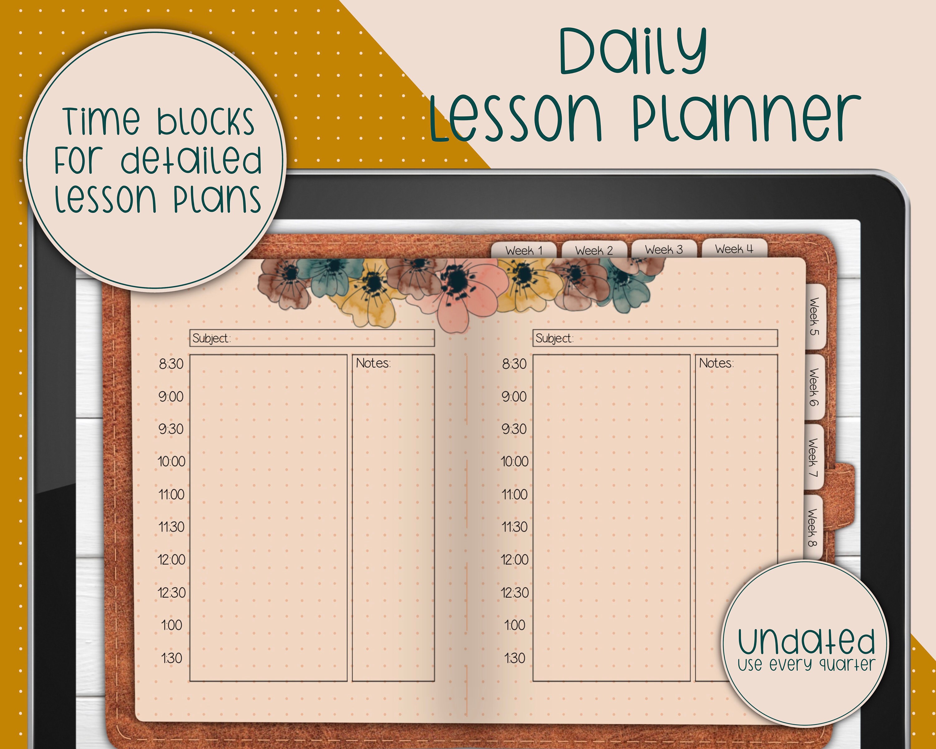 HYPERLINKED Digital Teacher Planner, 9 Week Lesson Planner, Weekly ...