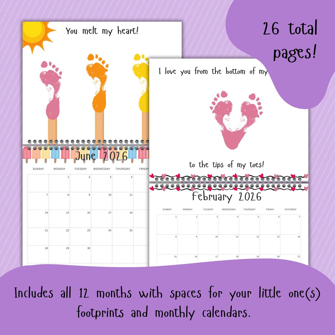 Printable DIY Footprint 2026 Calendar for Kids Footprints | Footprint ...