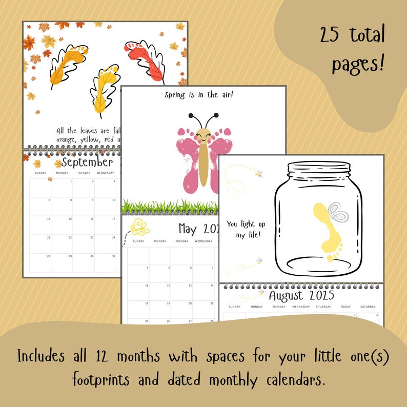 Buy Printable DIY Footprint 2025 Calendar for Kids Footprints Footprint ...
