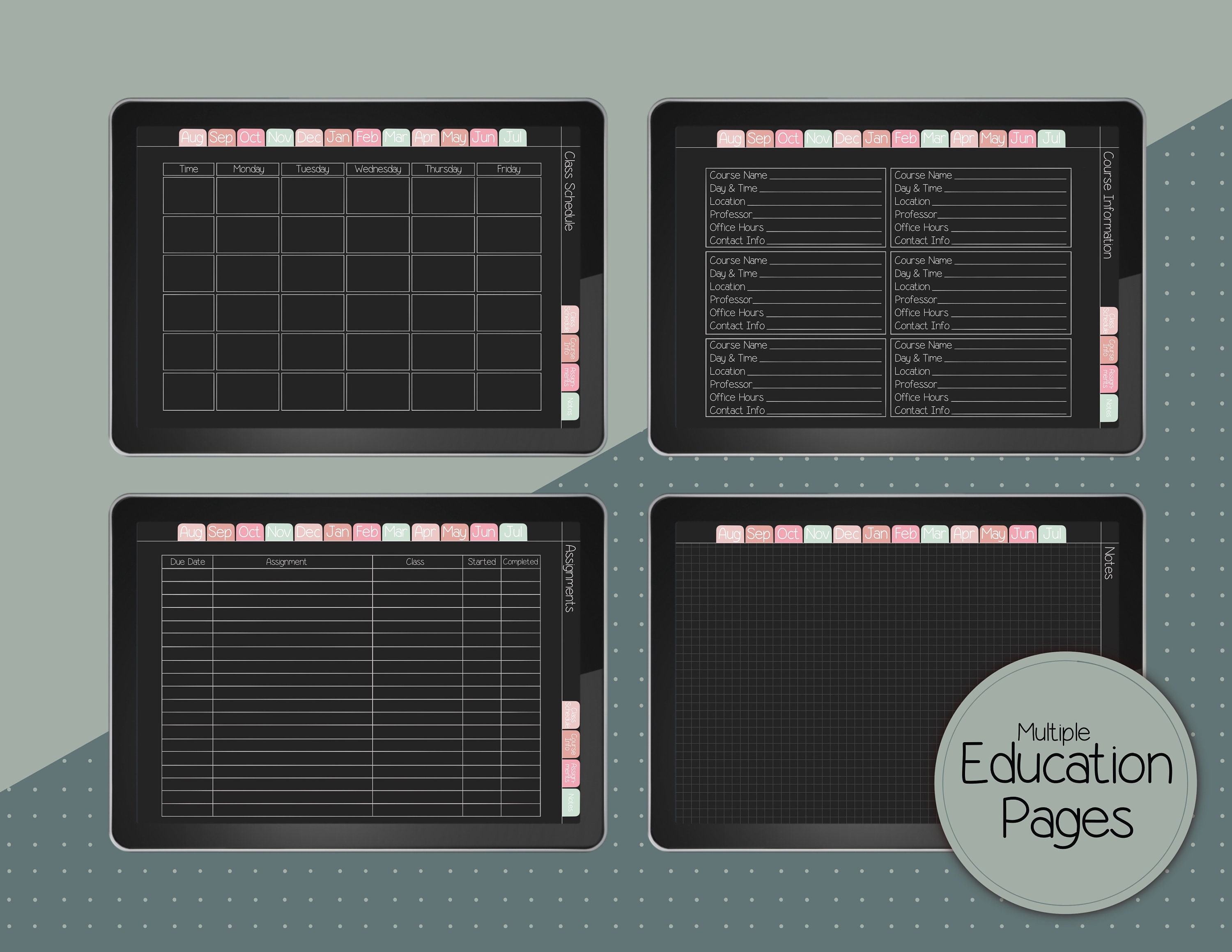 HYPERLINKED Digital Student Planner - Dark Mode for iPad & Tablet Note ...