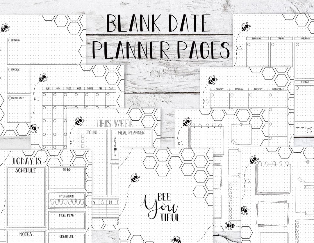 Undated Planner Pages - Bee Hive Theme, Dot Grid Background, Weekly ...