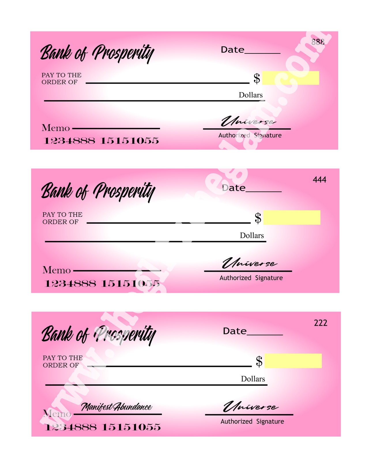 Manifestation Check, ABUNDANCE Check, Bank of Prosperity, - Etsy