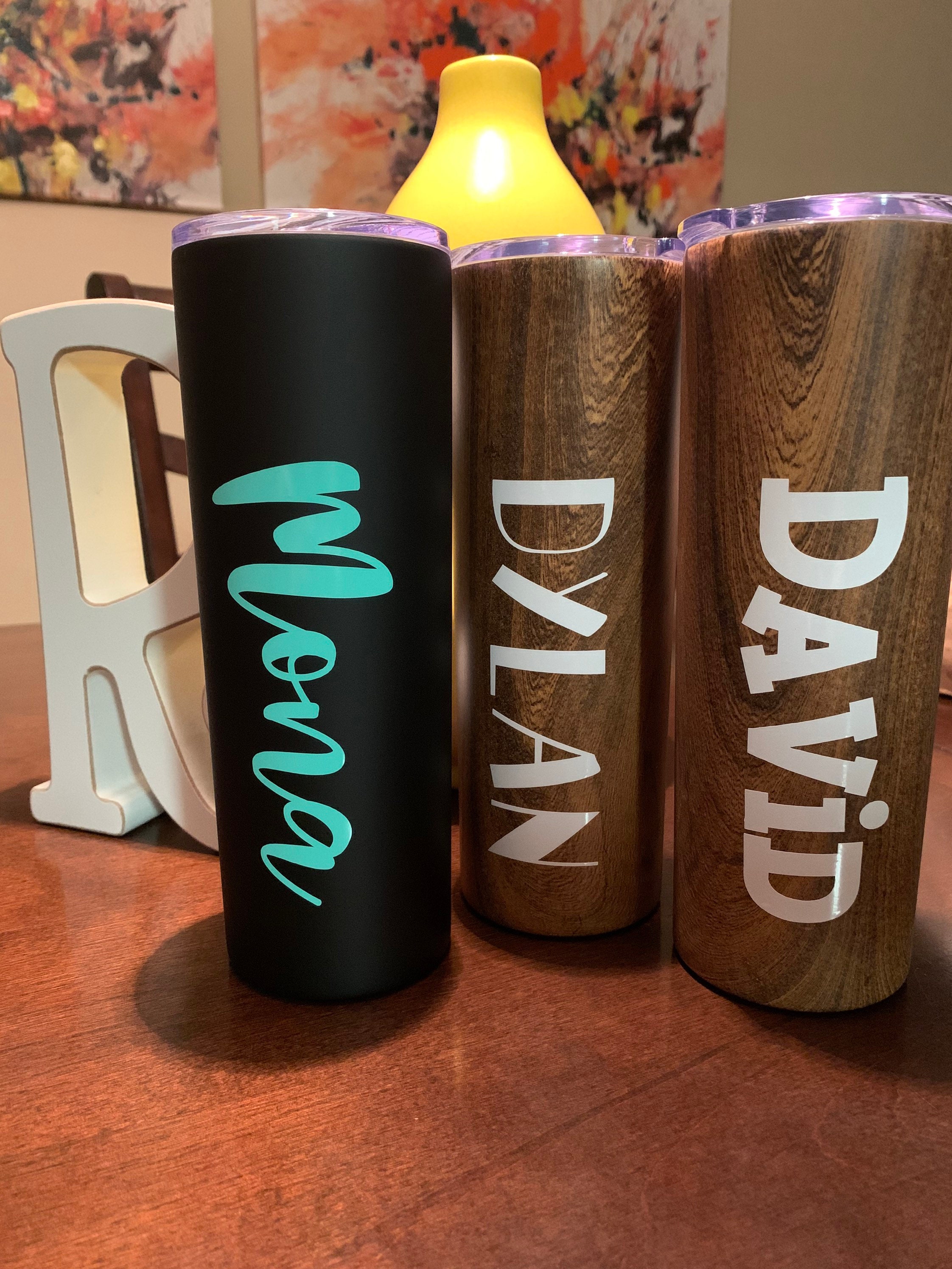 Home & Living Travel Mugs Drinkware Woodgrain Personalized 20oz Skinny ...
