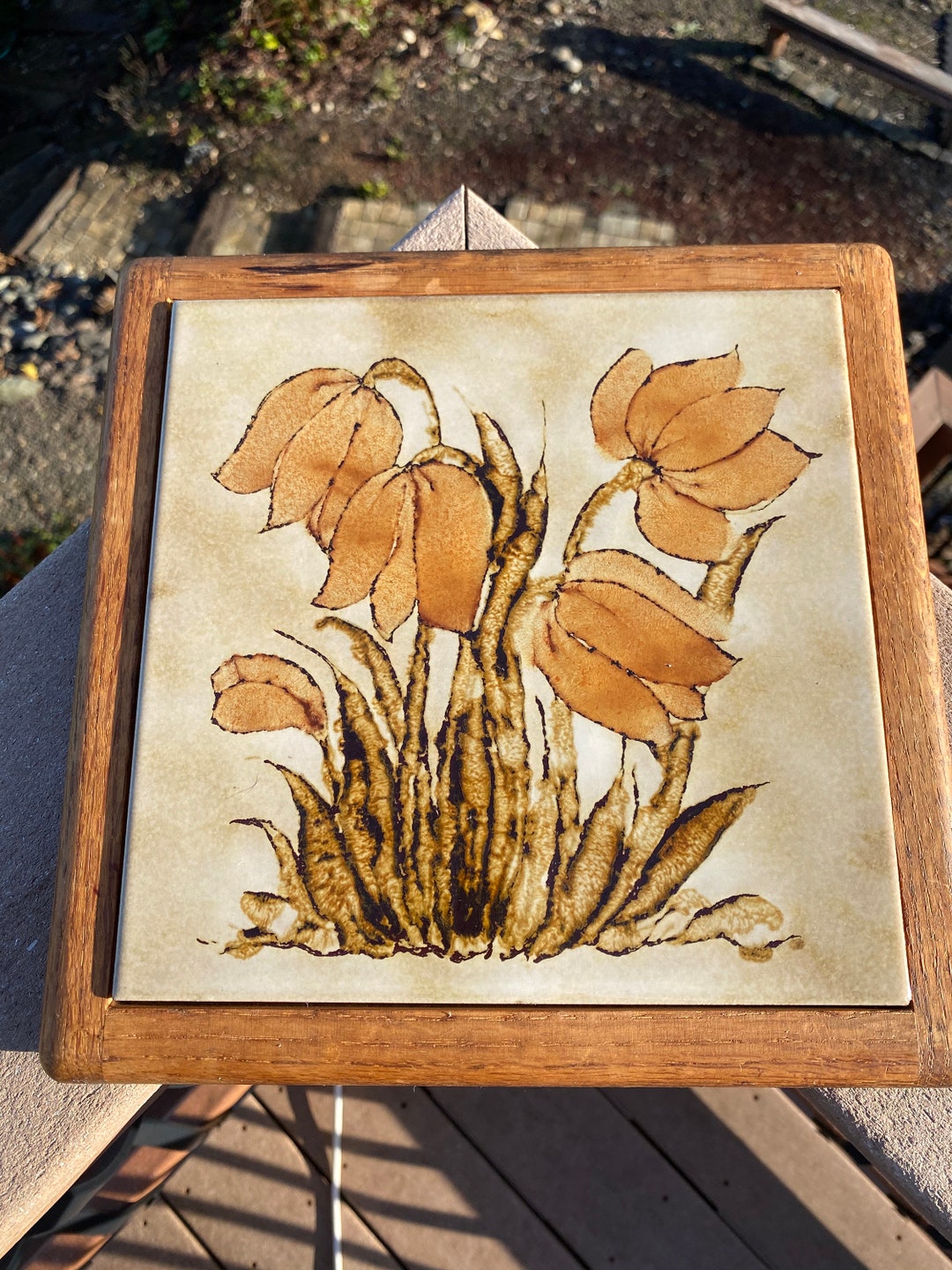 Vintage Ceramic Tile Hot Plate With Tulips - Etsy