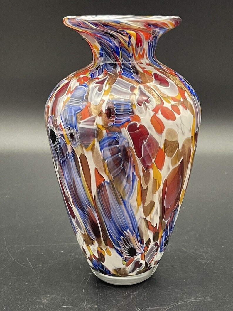 Hand Blown Art Glass Vase Signed August Hueter New York 98 Vibrant ...
