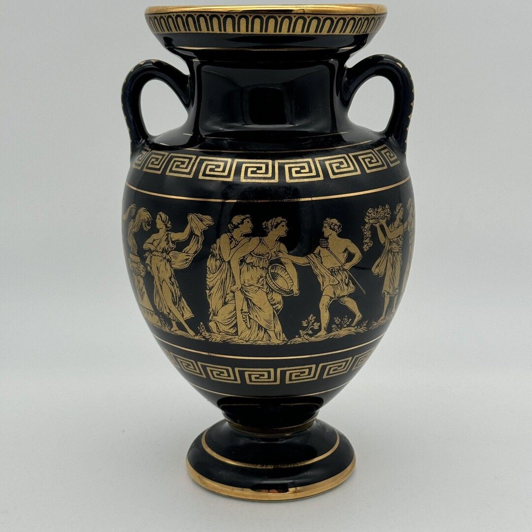 Vintage Vase Urn Ancient Greek Grecian Art Blue 24K Gold Amphora ...