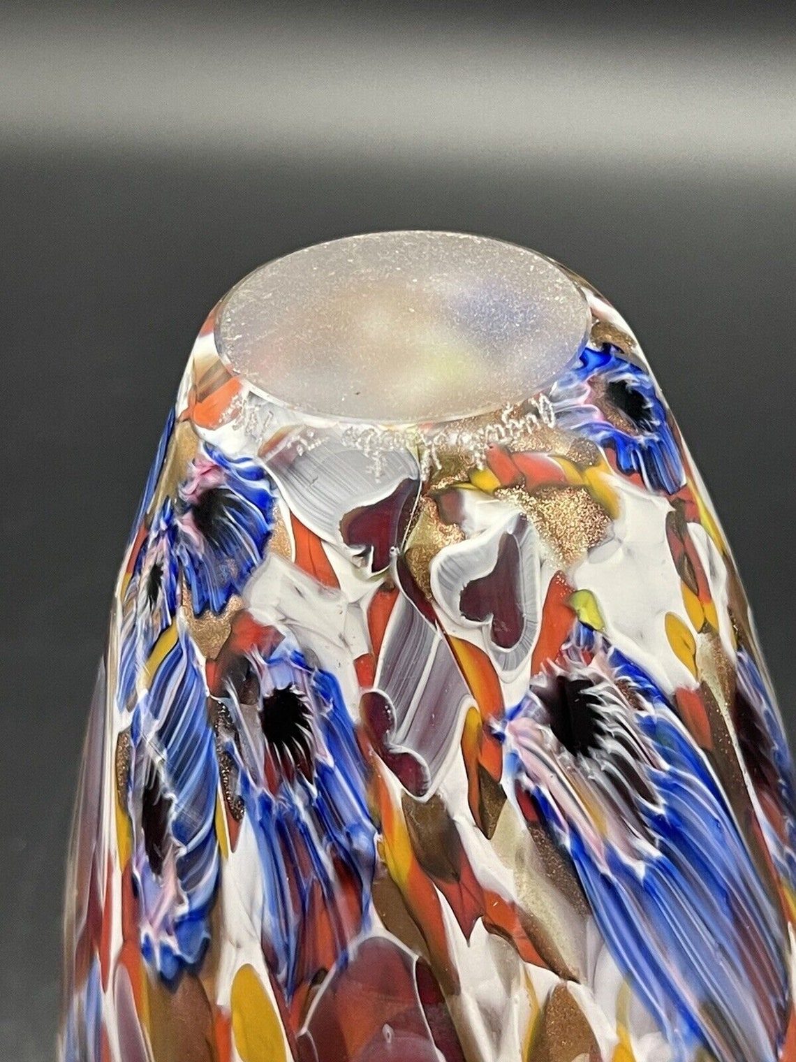 Hand Blown Art Glass Vase Signed August Hueter New York 98 Vibrant ...