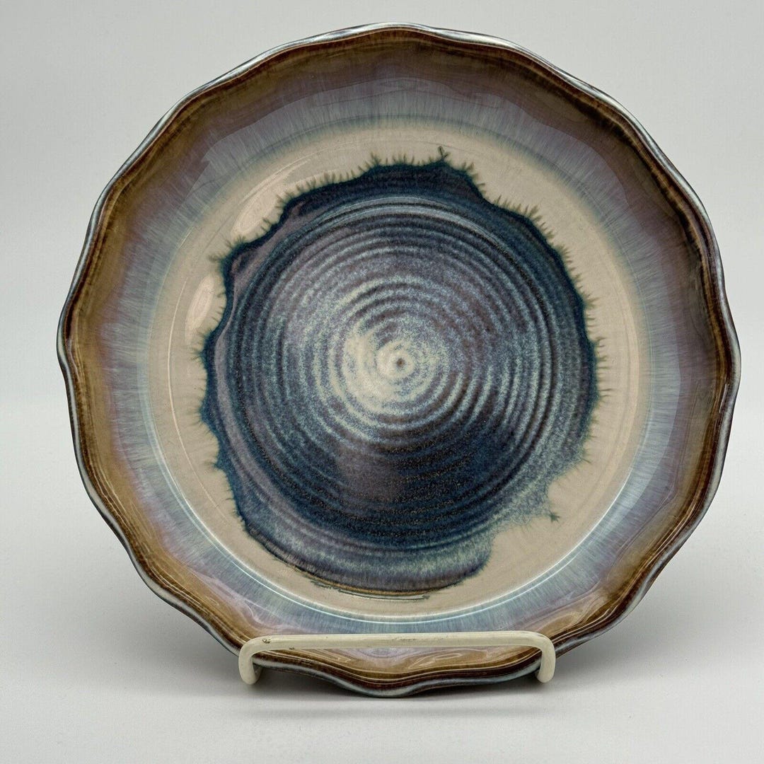 Bill Campbell Studio Art Pottery Spiral Swirl Blue Flambé Drip Glaze ...