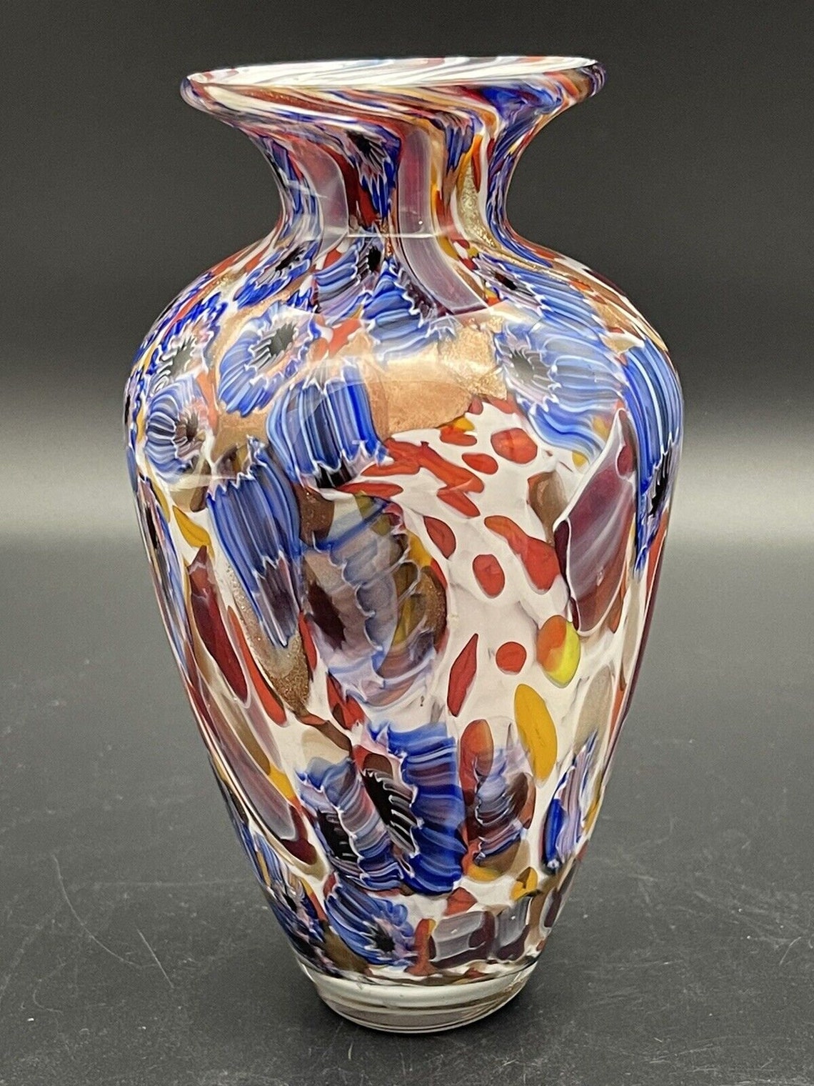 Hand Blown Art Glass Vase Signed August Hueter New York 98 Vibrant ...