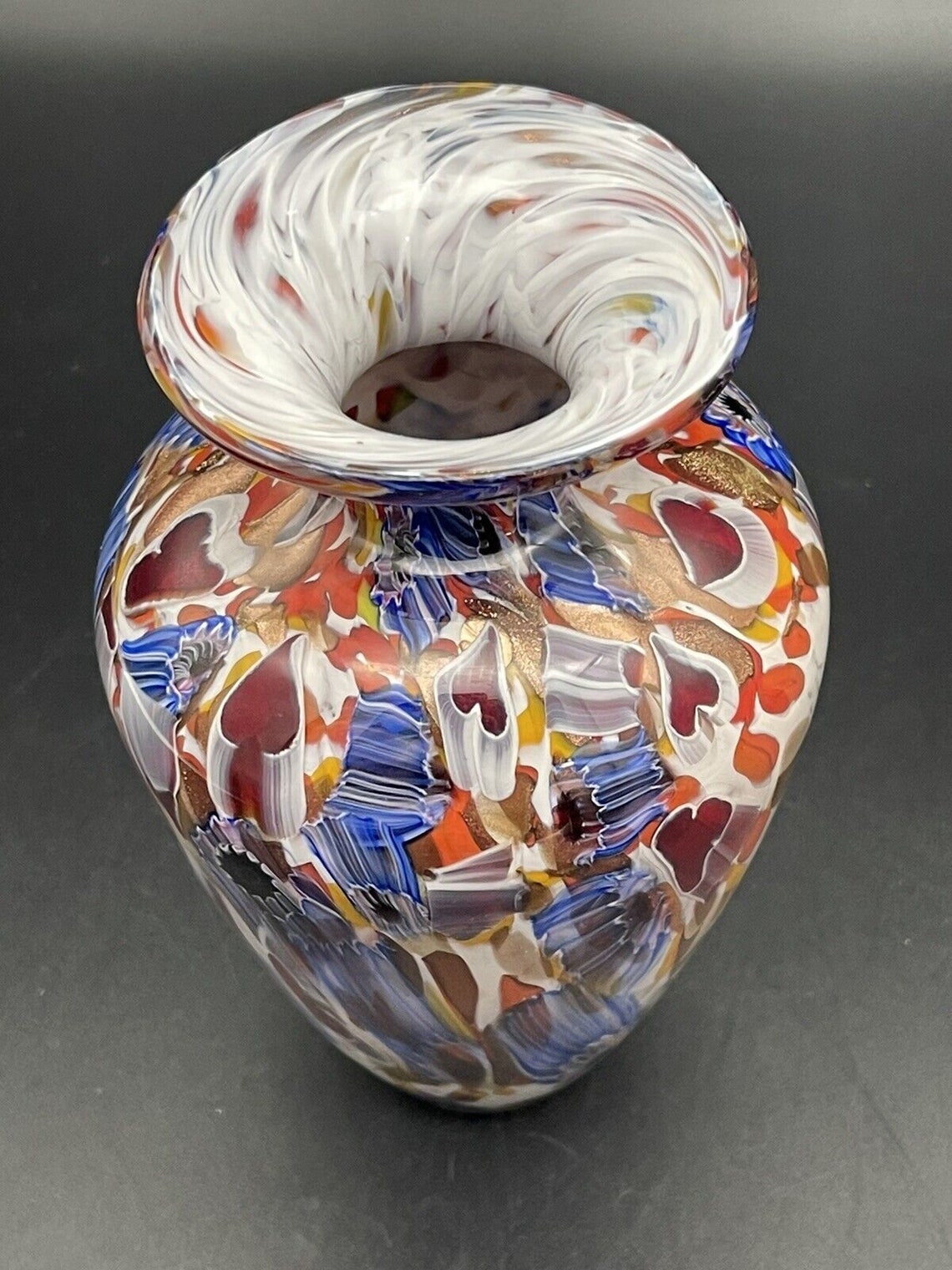 Hand Blown Art Glass Vase Signed August Hueter New York 98 Vibrant ...