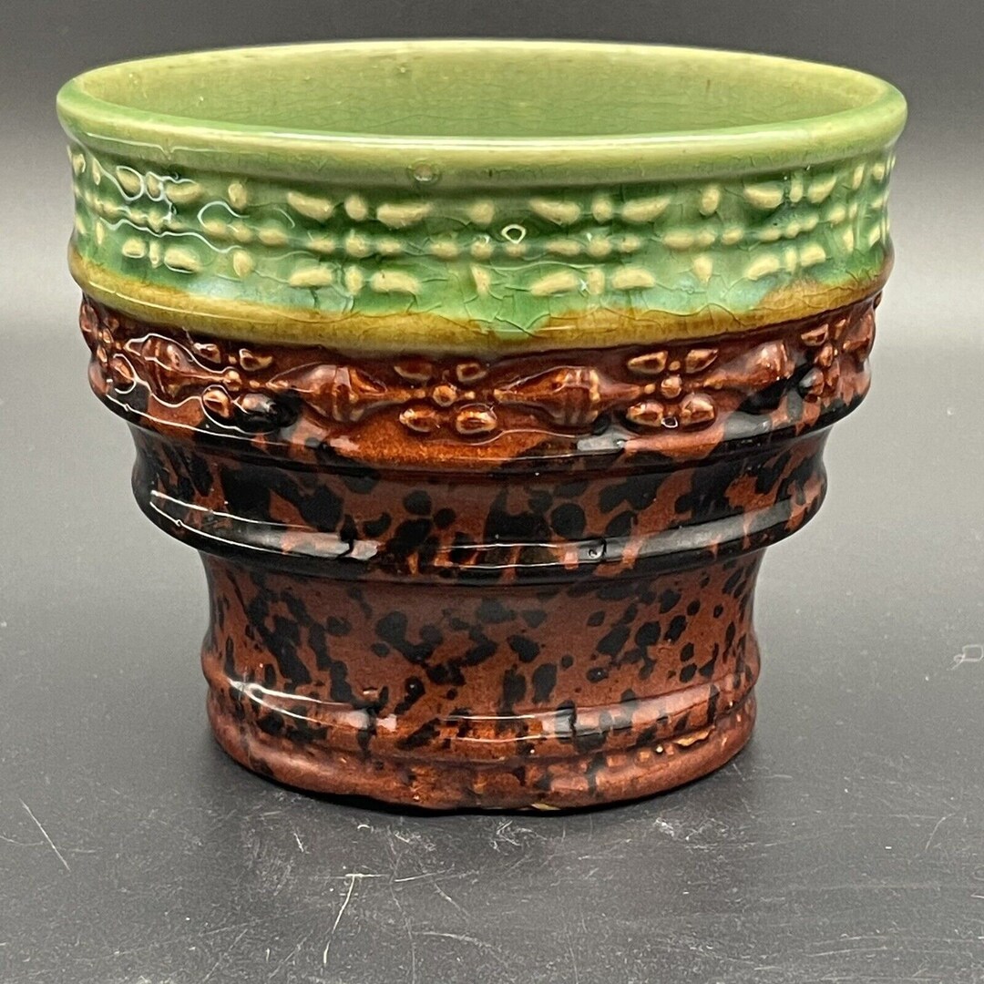 Hull Pottery Early Art Vintage Stepped Stoneware Jardiniere 536-5 Green ...