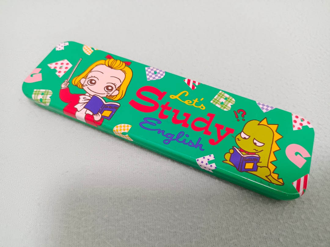 Vintage Ribon A. Yazawa Tin Pencil Box Ruler Set Shojo Manga Kawaii ...