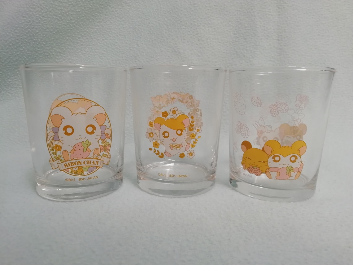 Vtg Hamutaro 3.25 Drinking Glass Set of 3 Hamtaro Ribbon Bijou Penelope ...