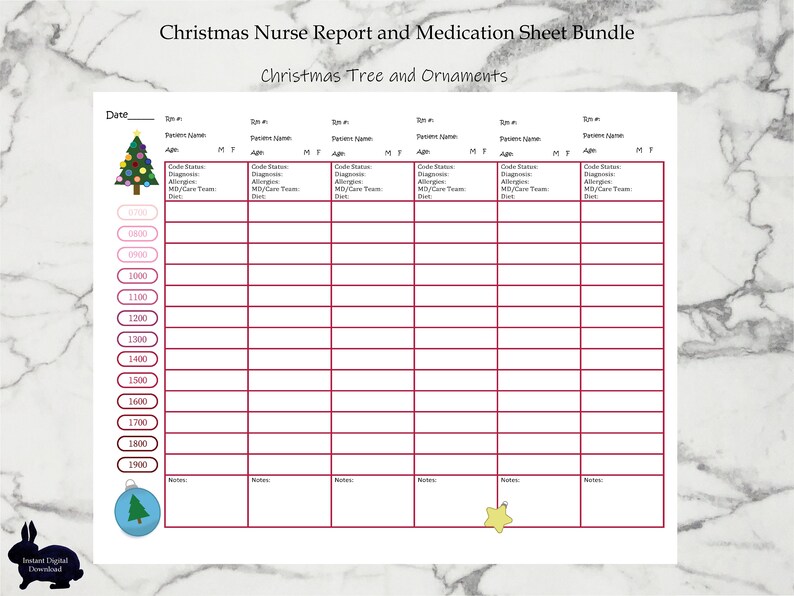Christmas Themed Nurse Report Sheet, Nursing Shift Planner, Nurse Brain ...