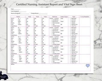 CNA Shift Report Sheet Certified Nursing Assistant Brain Sheet for 4 ...
