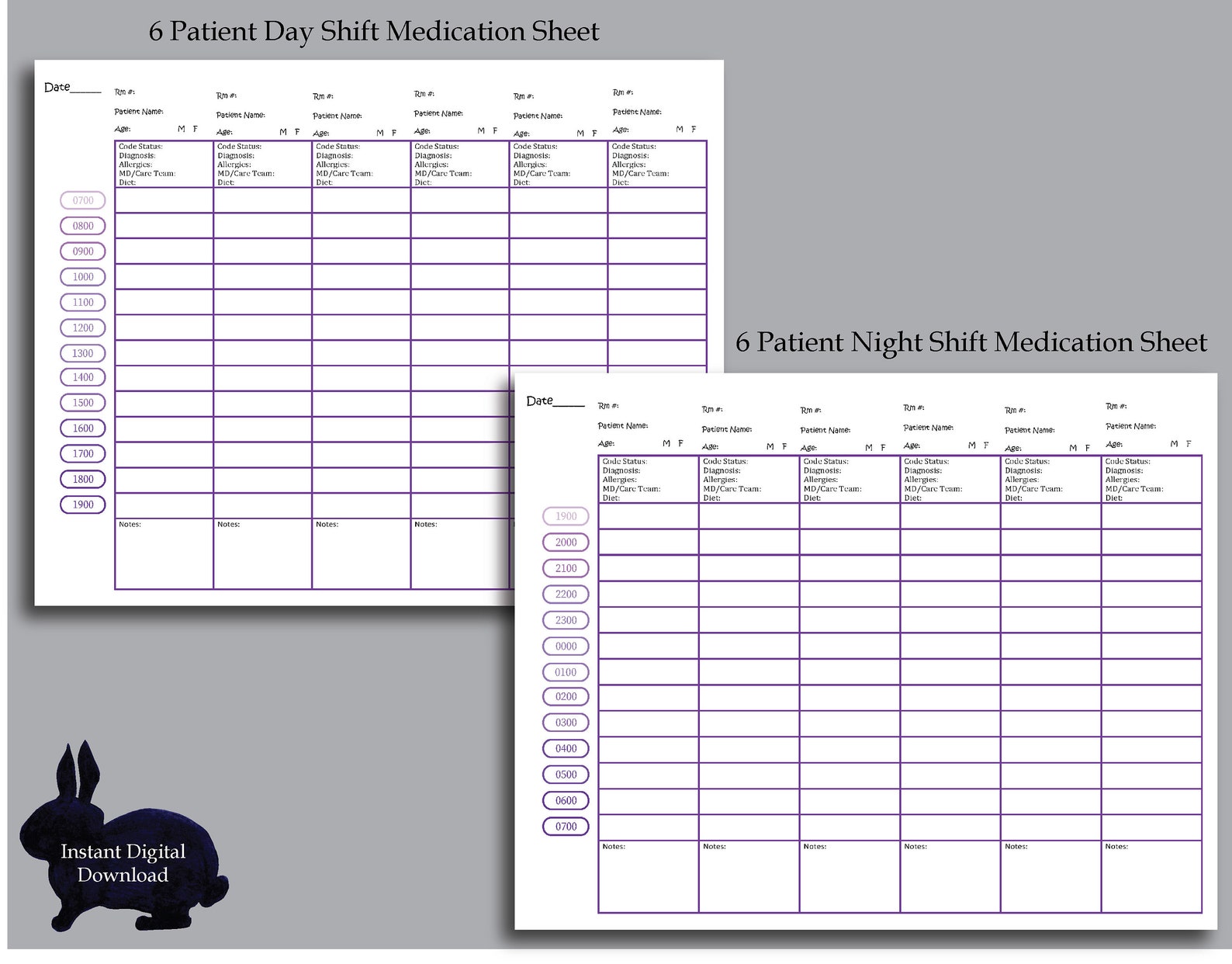 Nursing Shift Organization Sheet, Nurse Day Planner Printable, Hourly ...