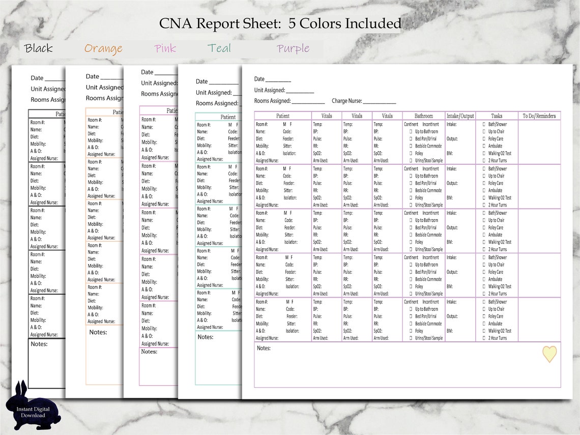 CNA Report Sheet Vital Signs Printable Nursing Assistant - Etsy