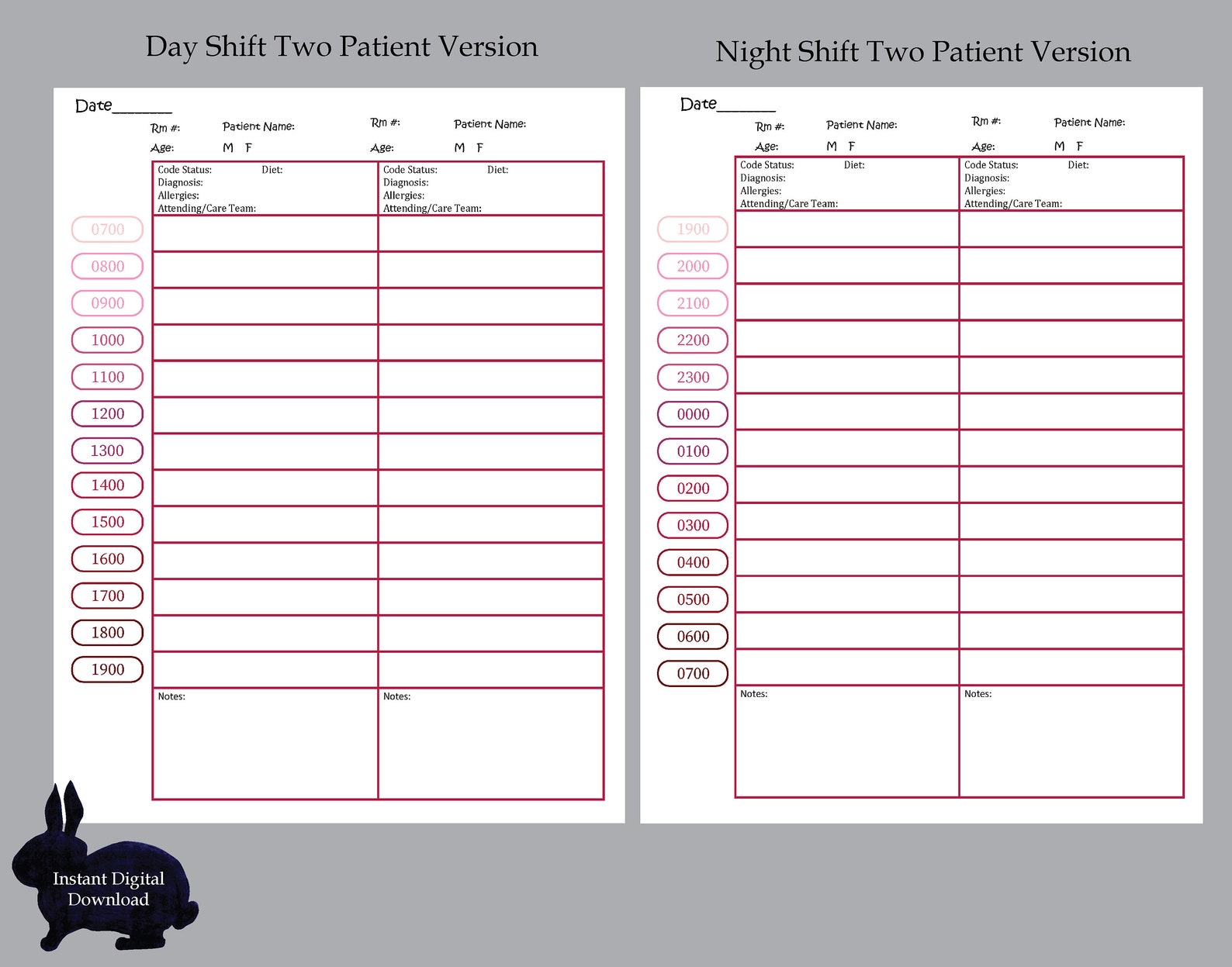 Nursing Shift Organization Sheet, Nurse Day Planner Printable, Hourly ...