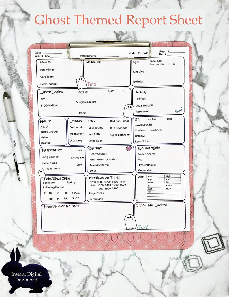 Halloween Themed Nursing Report Sheet, Pumpkin Nurse Brain, Med Surg ...