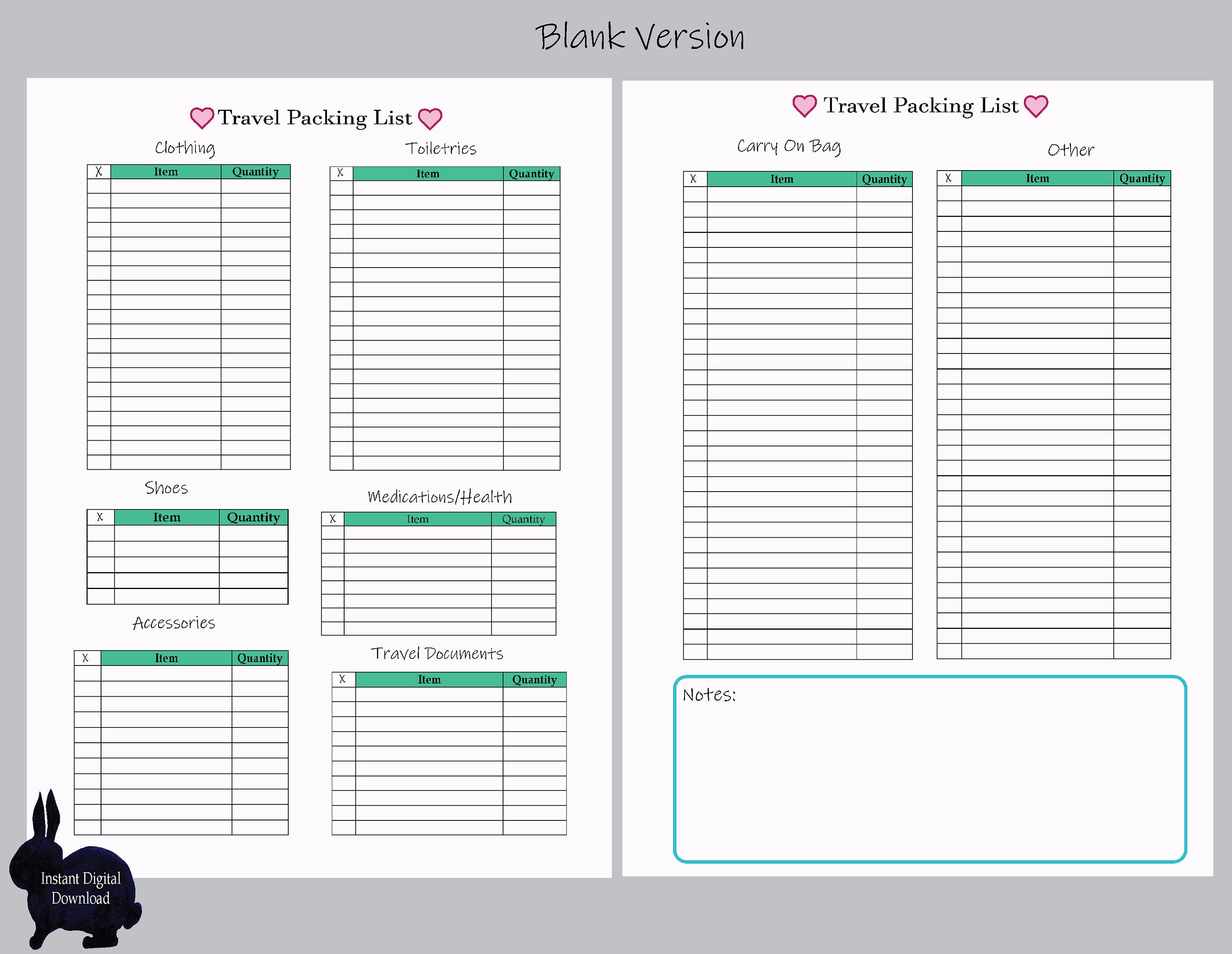 Travel Packing List Printable, Vacay Packing Checklist, Vacation ...