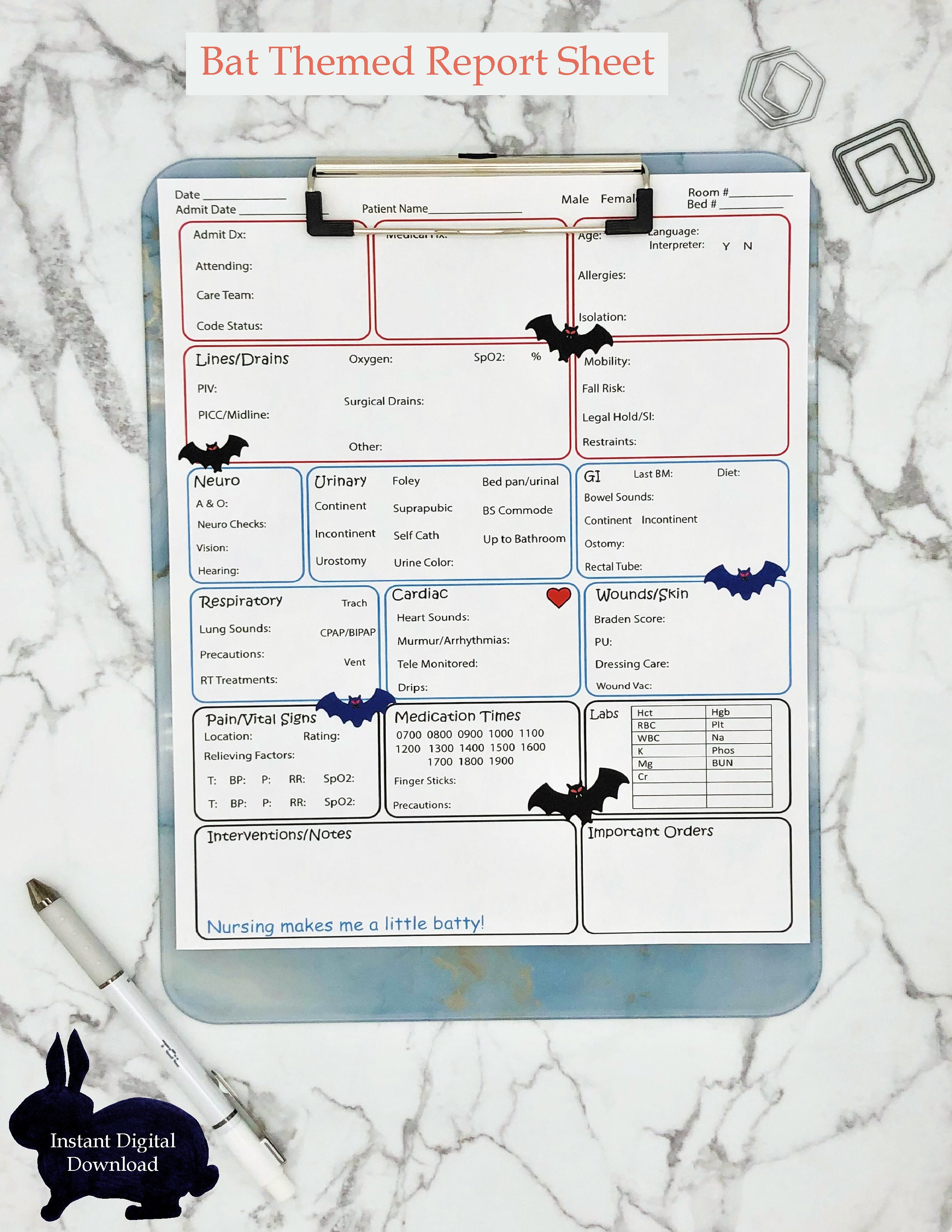Halloween Themed Nursing Report Sheet, Pumpkin Nurse Brain, Med Surg ...
